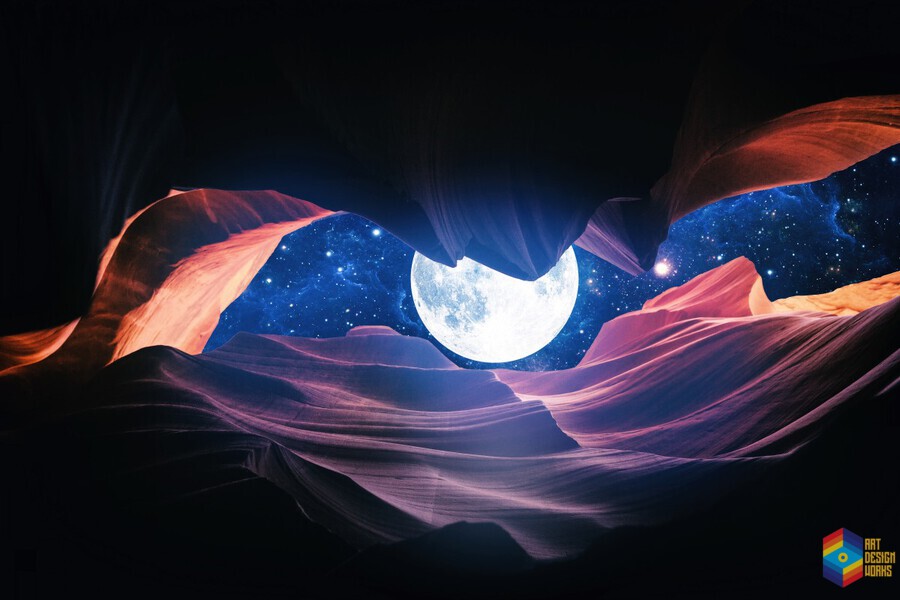 Grand Canyon with Space & Full Moon Collage I by ARTenyo art Wall Art